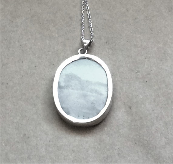 Vintage Pottery Shard Sterling Silver Pendant Necklac… - Gem