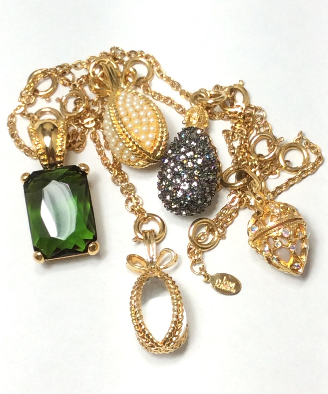 Vintage Joan Rivers Faberge Egg Charm Necklace With Emerald Rhinestone ...