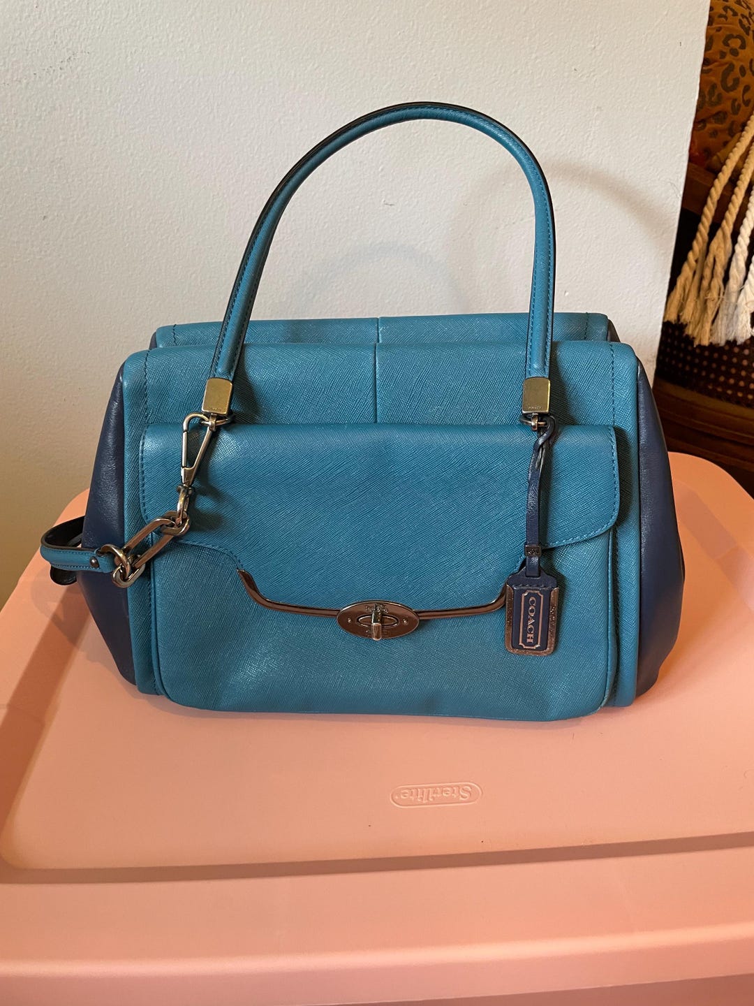 Coach Color Block Satchel Blue and Black - Etsy