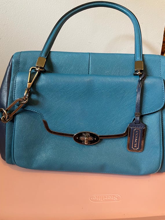 Coach Color Block Satchel Blue and Black - Gem