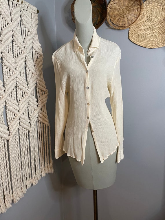 Vintage Y2K 00s Top Mesh Sheer Knit Crochet Stretch F… - Gem