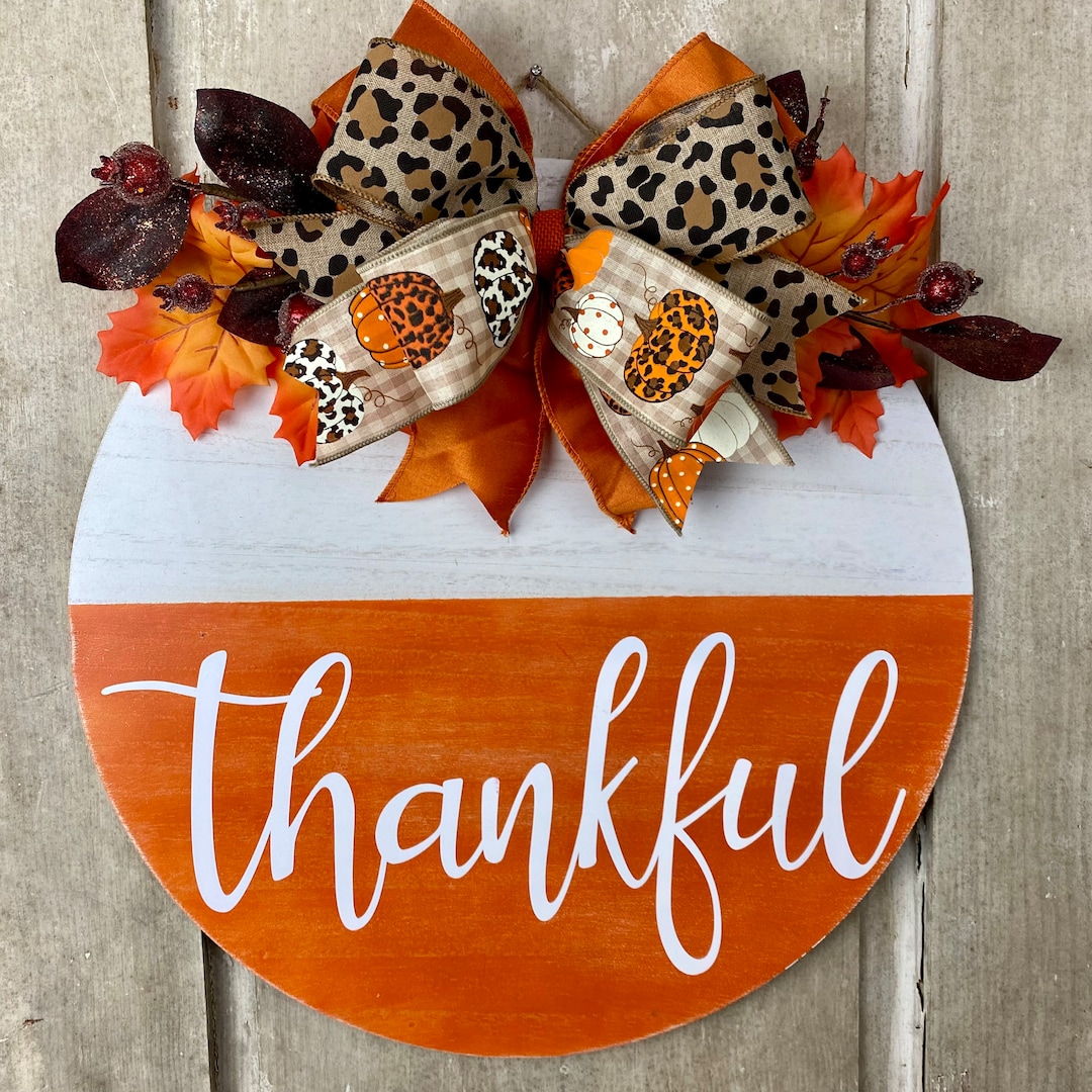 Thankful Door Hanger-front Door Decor-thanksgiving-18”round Disc Wreath ...