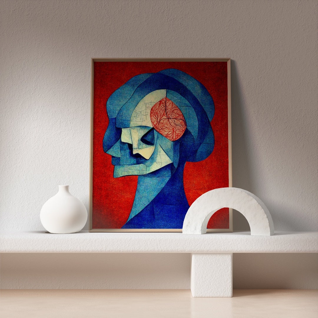 Brain Anatomy Cubism Style Art, Stroke Awareness Art, Brain Stroke Art ...