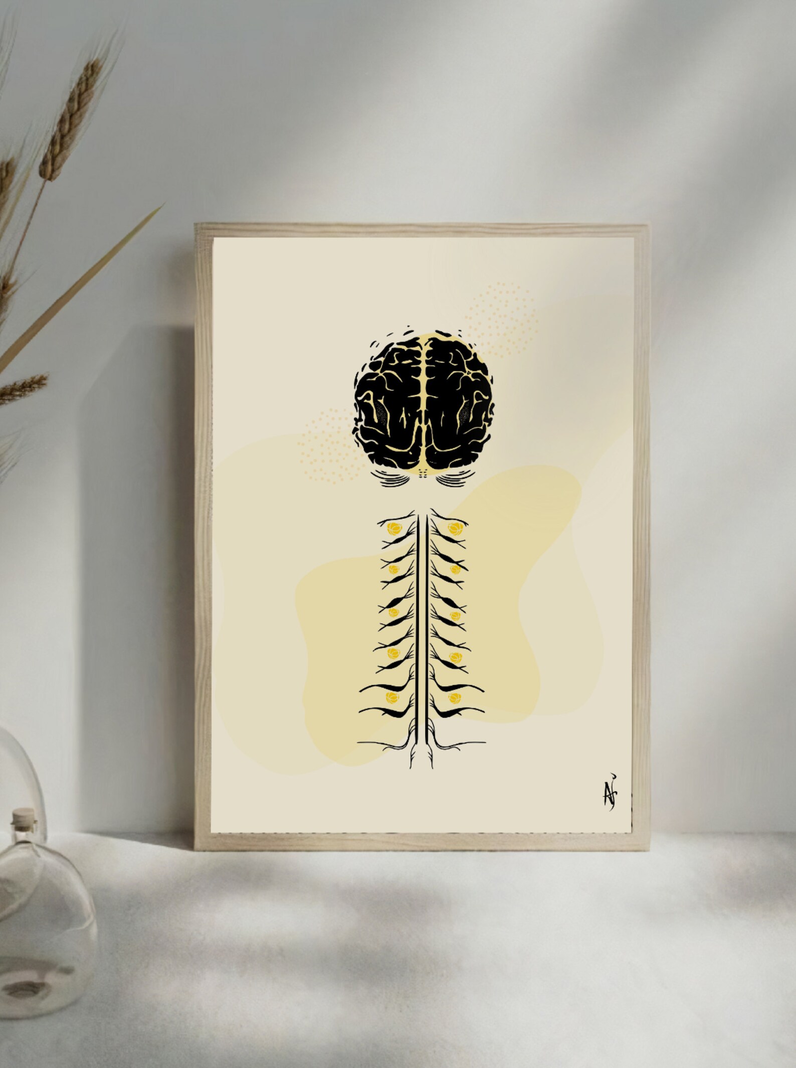 Brain spinal cord anatomy art print-minimalist neuroanatomy | Etsy