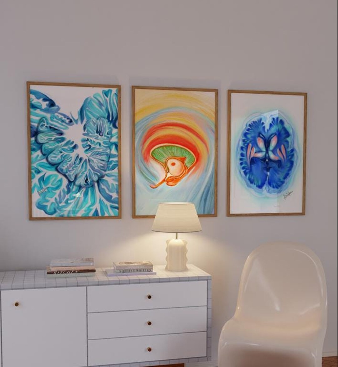Set of 3 Brain Anatomy Art Prints - Human Brain Wall Art, Brain Scan ...