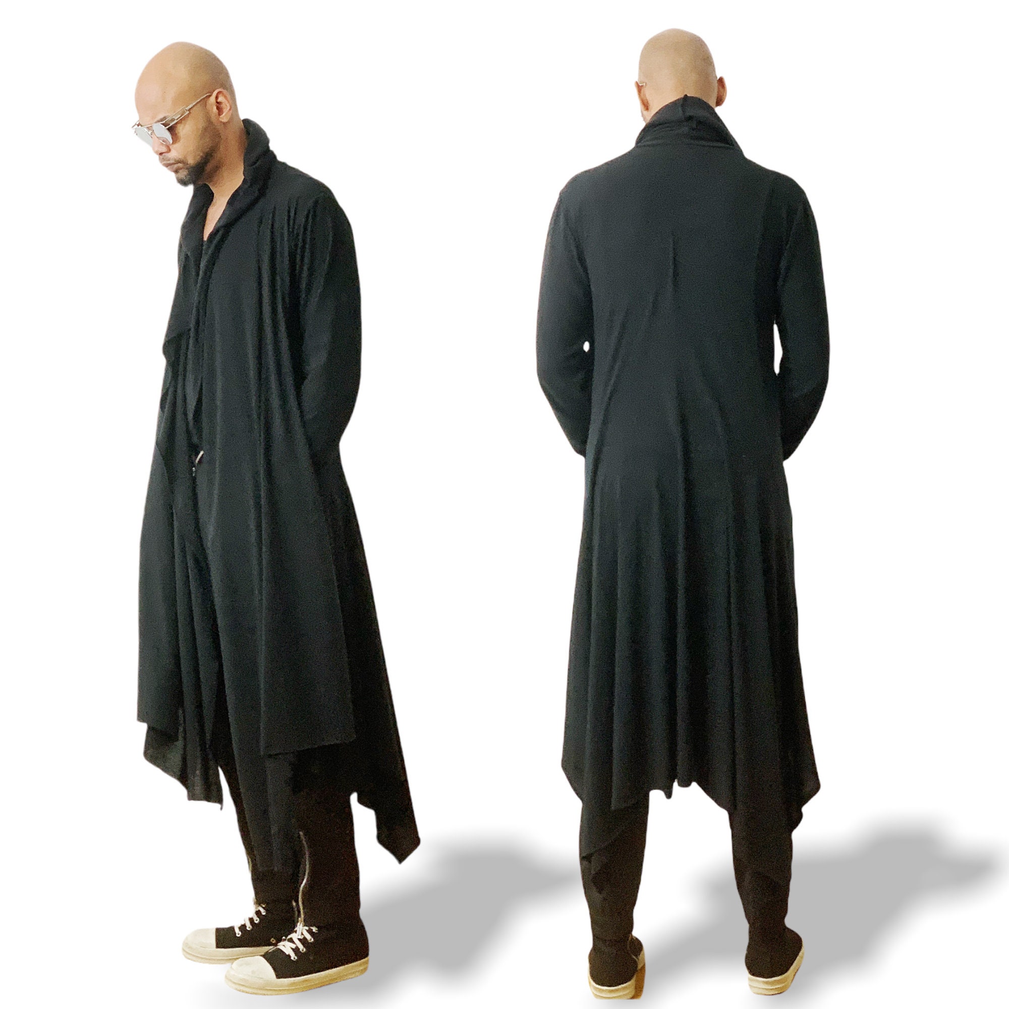 Black Wizard Hooded Cloak Cardigan Swing Hem Sweater Knit Robe - Etsy