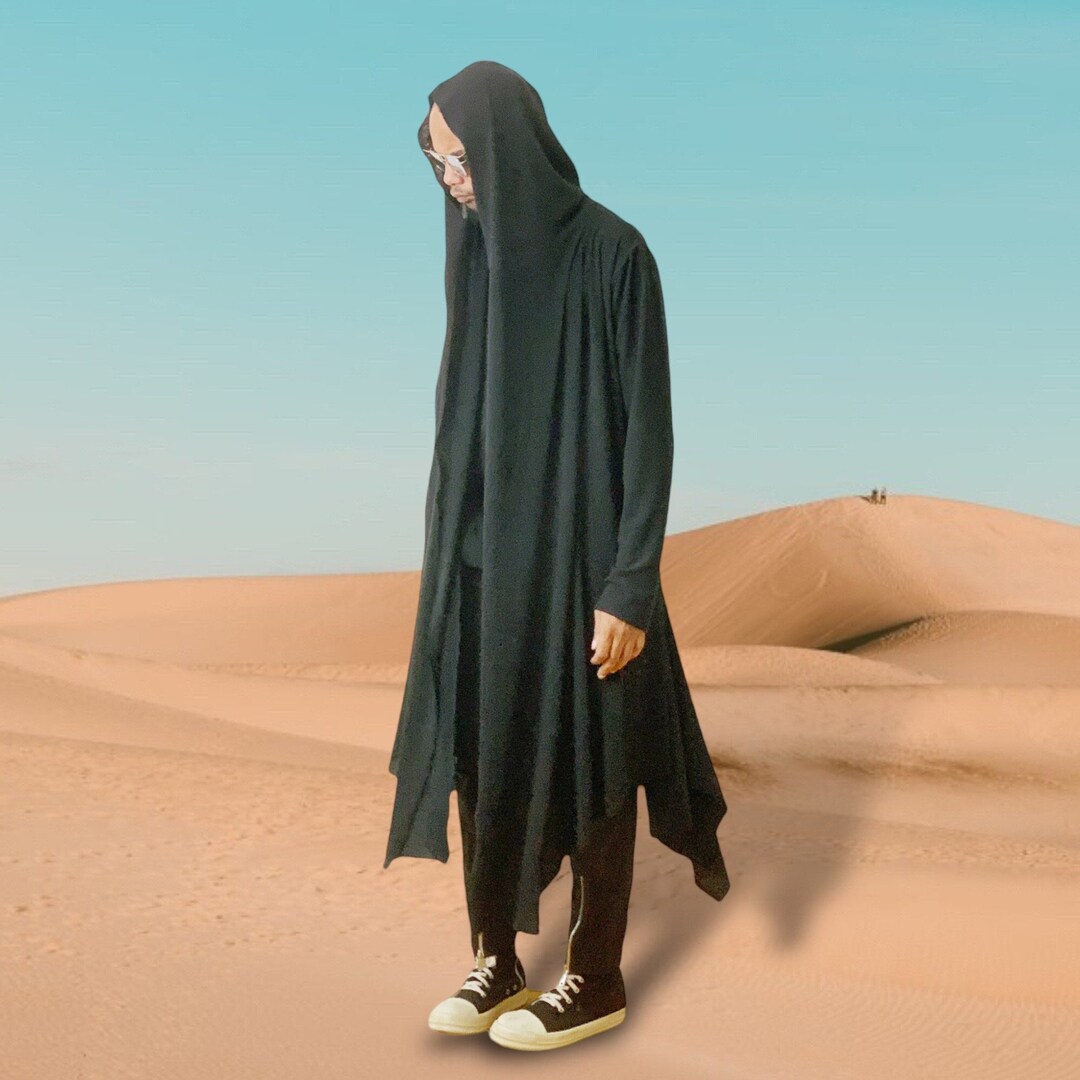 Black Wizard Hooded Cloak Cardigan Swing Hem Sweater Knit Robe - Etsy