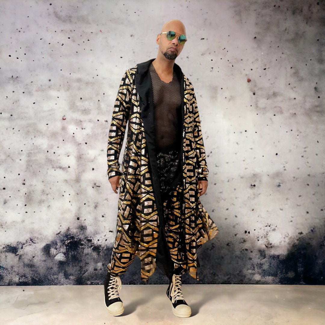 Aztec/tribal Gold Sequin Hood Kimono Cloak Cardigan Hankercheif Swing ...