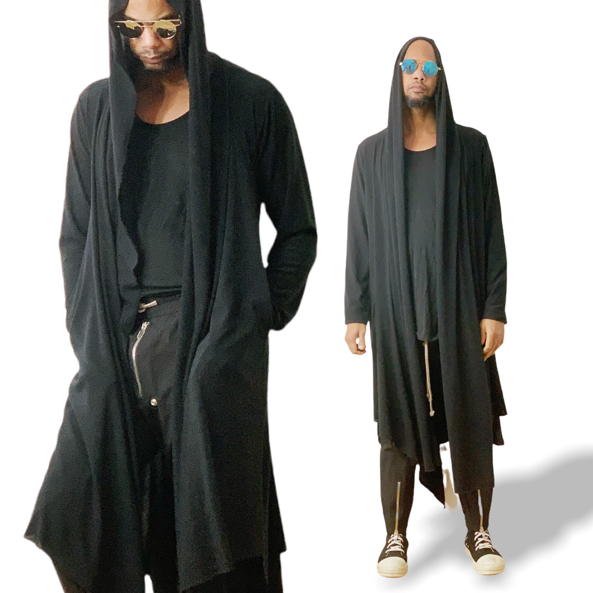 Black Wizard Hooded Cloak Cardigan Swing Hem Sweater Knit Robe - Etsy