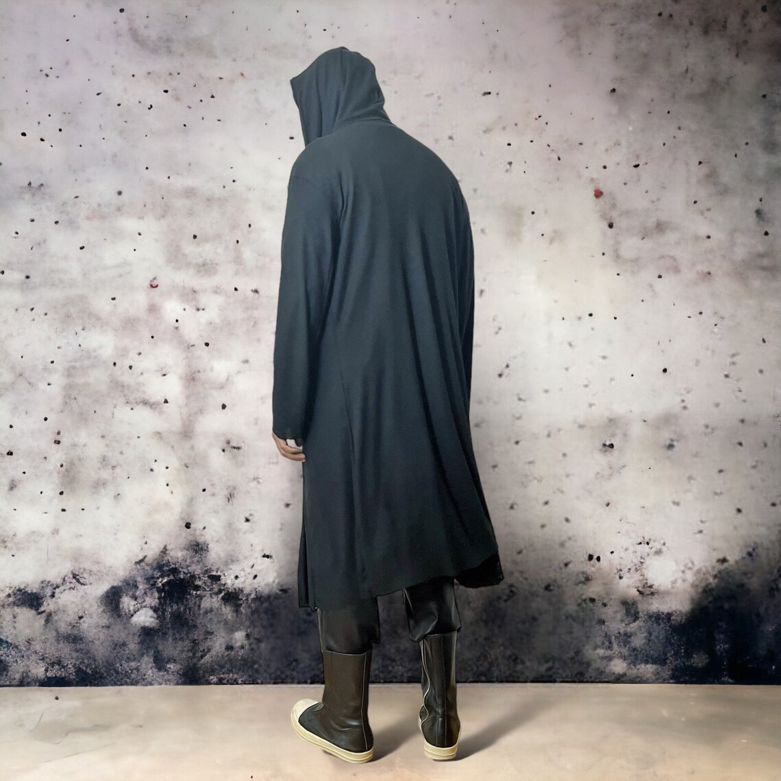 Mens Hooded Cardigan, Long Line Cloak Robe, Soft Rib Knit Knit With ...