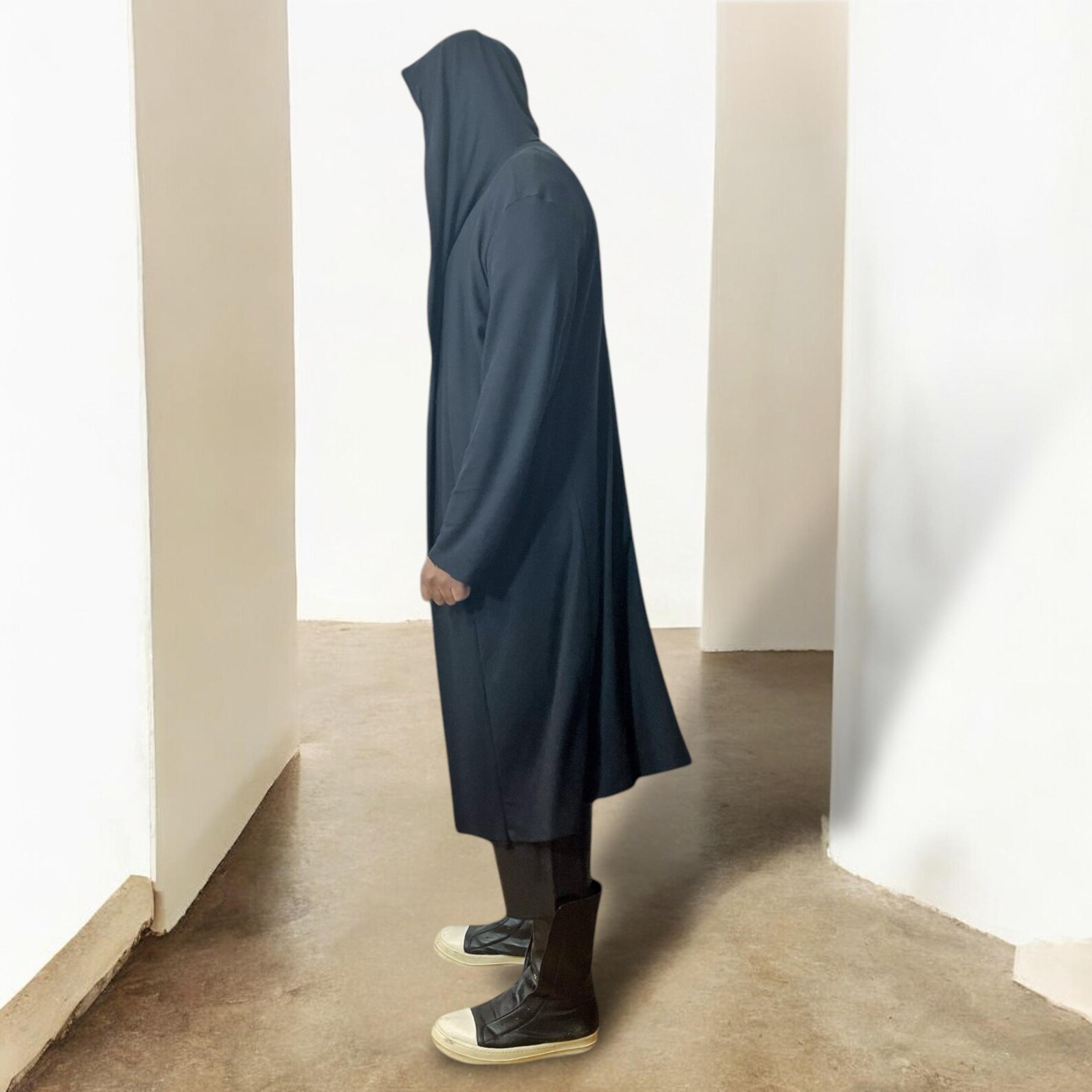 Mens Hooded Cardigan, Long Line Cloak Robe, Soft Waffle Knit With ...