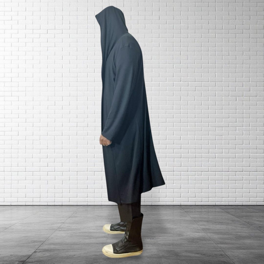 Mens Hooded Cardigan, Long Line Cloak Robe, Soft Rib Knit Knit With ...