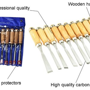 12pc 7-3/4 Professional Quality Wood Carving Chisel Set, Assorted Tip ...