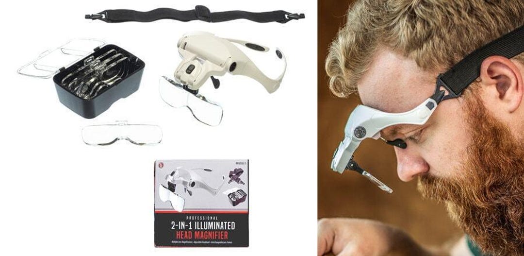 2-in-1 Professional Illuminated Head Magnifier W/ Head Strap 5 Lens 1x ...