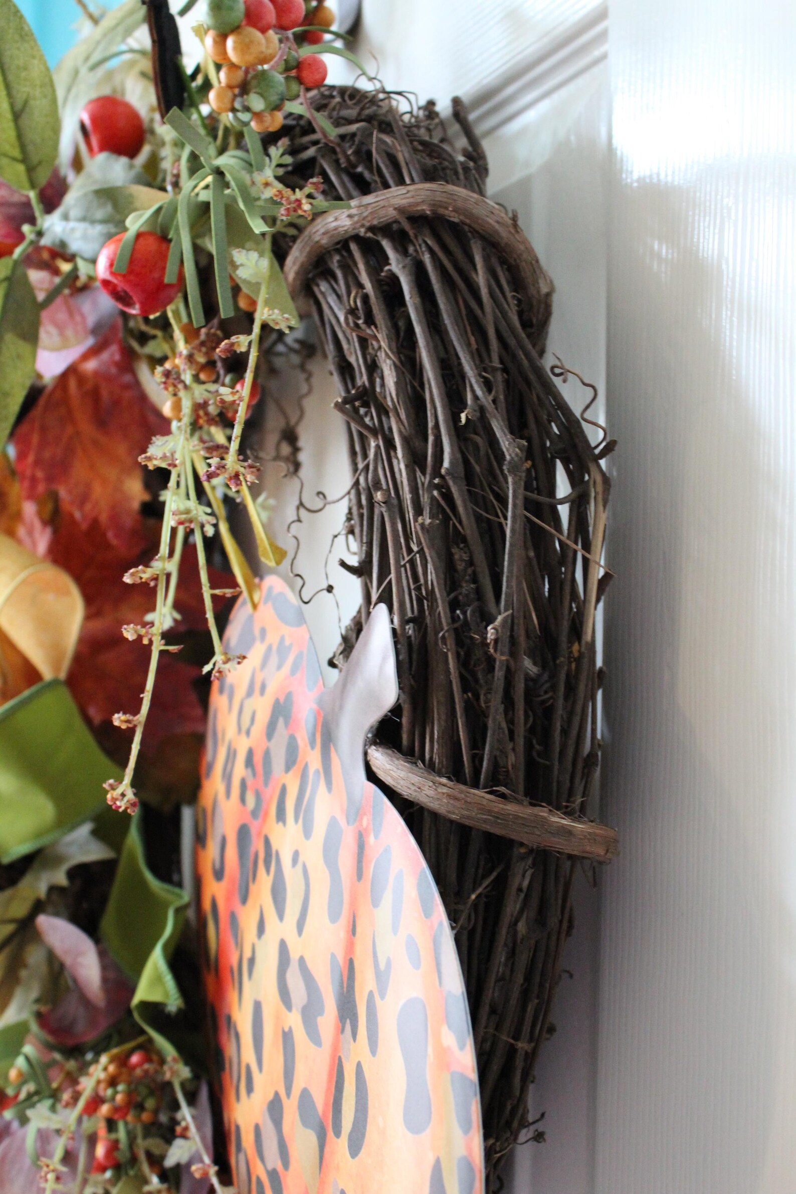 Animal Print Natural Grapevine Base Fall Wreath, Leopard Print, Orange ...