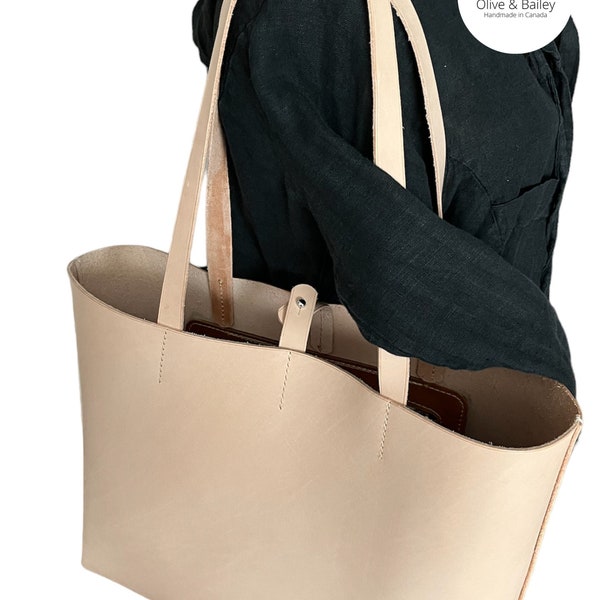 Tan Leather Tote Bag - Etsy