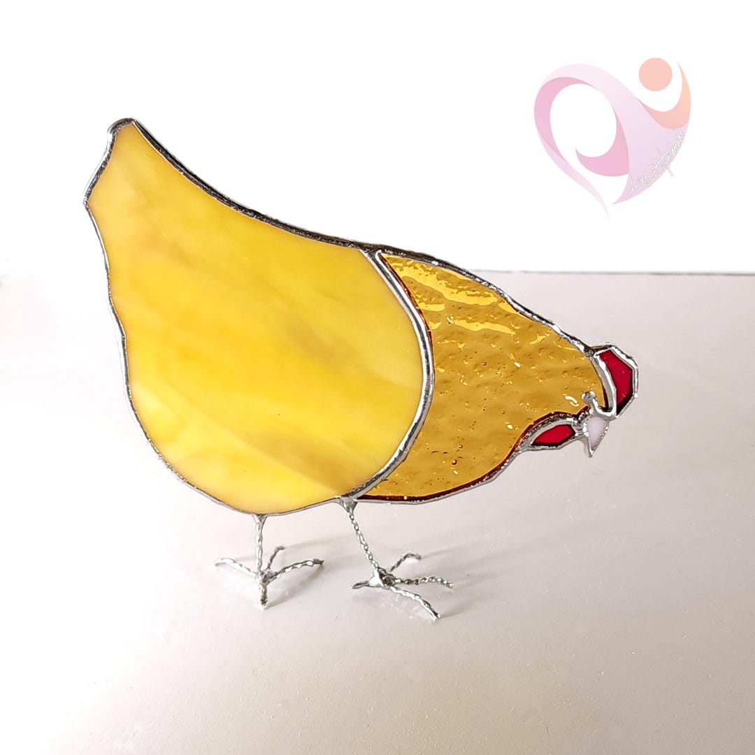 Stained Glass Chicken Suncatcher Statue Chicken Pecking Hen Cute Glass ...