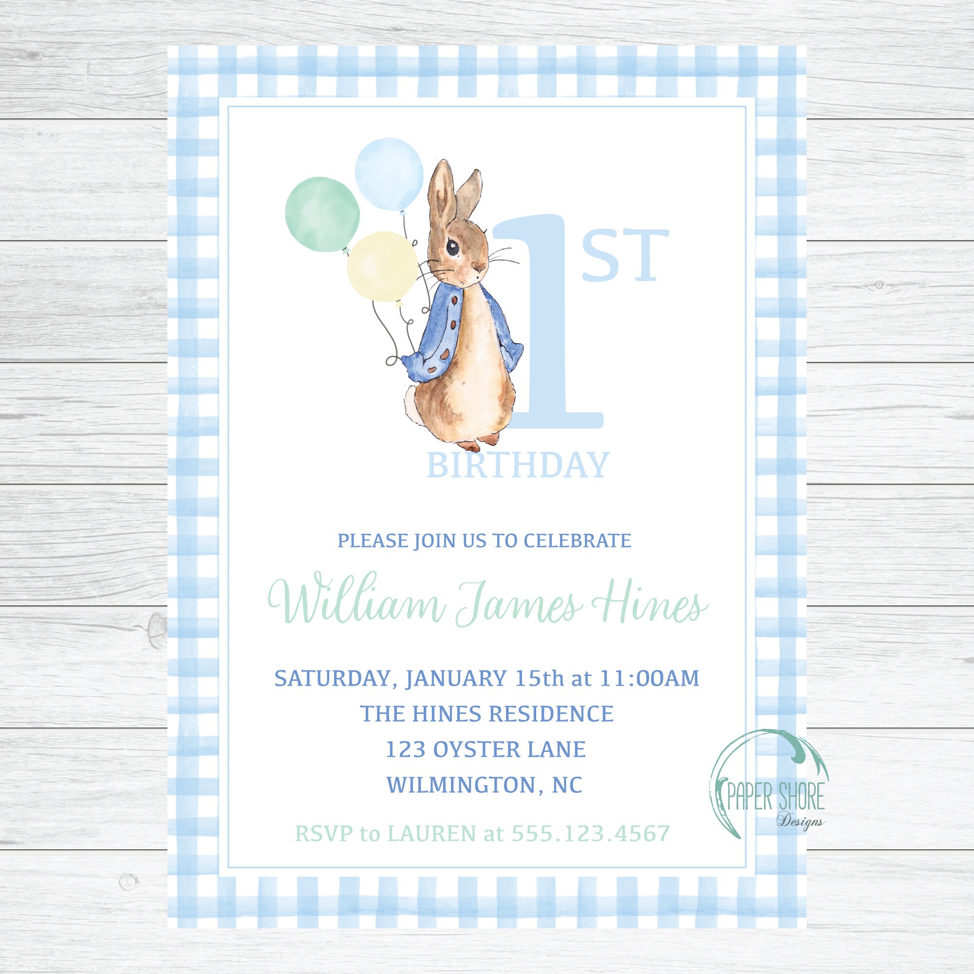 Watercolor Blue Peter Rabbit Birthday Invitation - Etsy