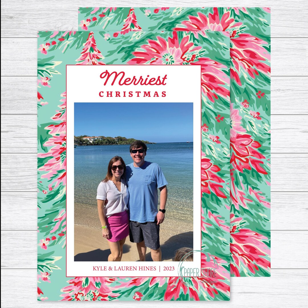Preppy Colorful Christmas Card// Personalized Card - Etsy