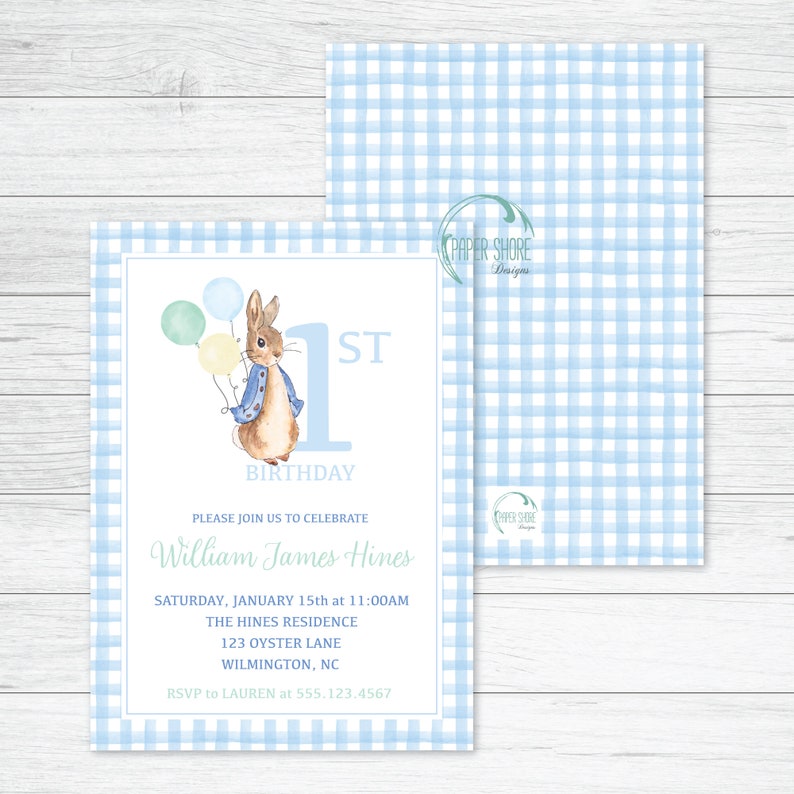 Watercolor Blue Peter Rabbit Birthday Invitation - Etsy