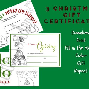3 Christmas Gift Certificate Coloring Pages/gift Voucher - Etsy