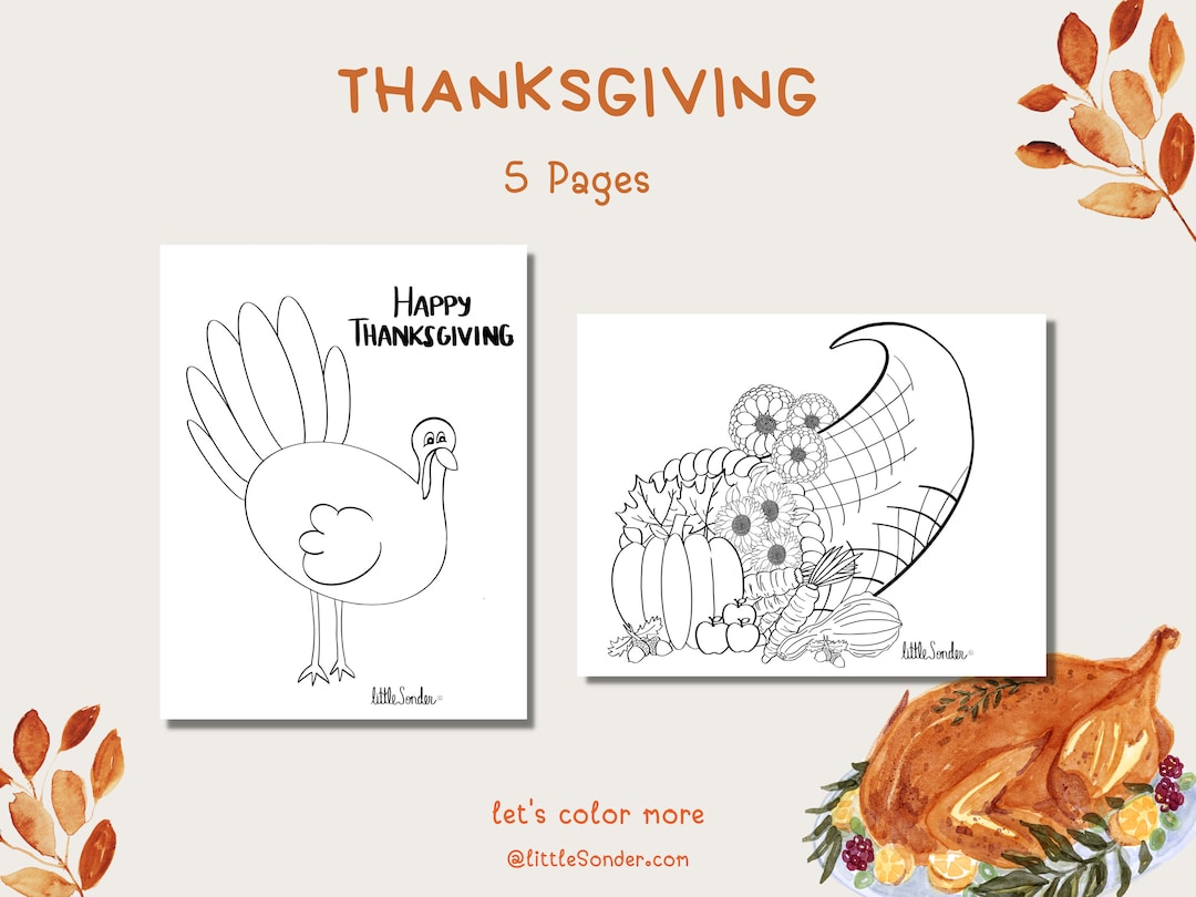 5 Thanksgiving Coloring Pages Five Coloring Sheets - Etsy