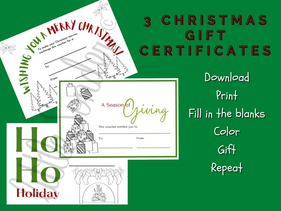 3 Christmas Gift Certificate Coloring Pages/gift Voucher - Etsy