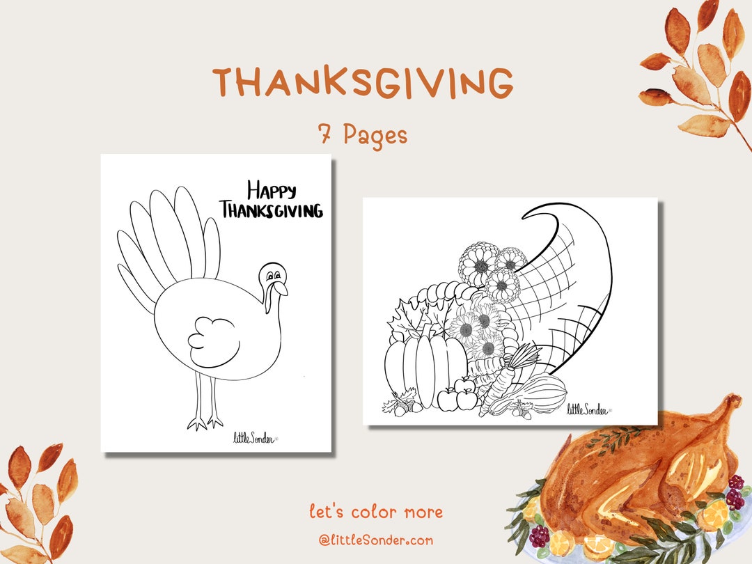 7 Thanksgiving Coloring Pages | Instant Download Kids Coloring Sheets ...