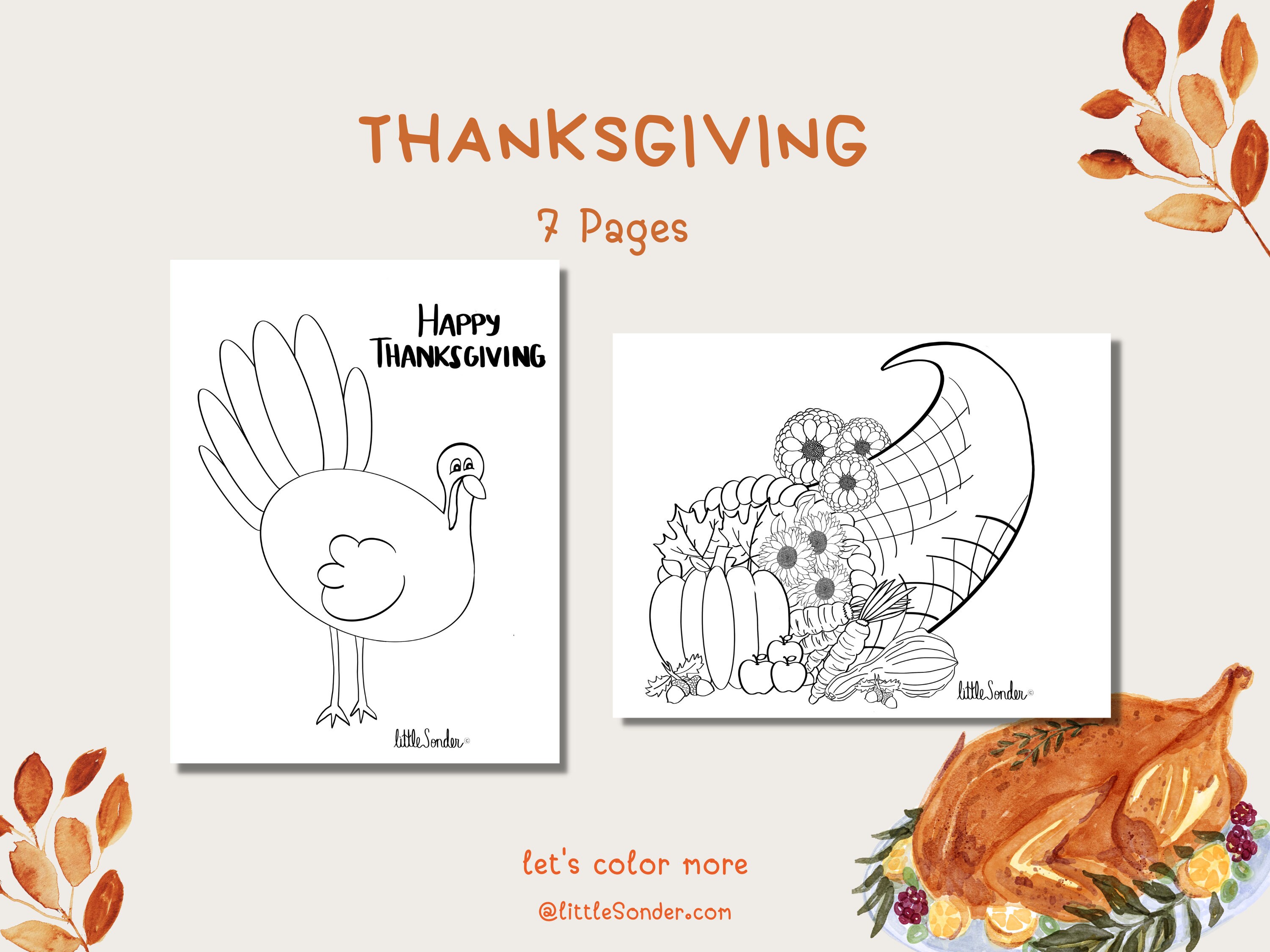 7 Thanksgiving Coloring Pages | Instant Download Kids Coloring Sheets ...