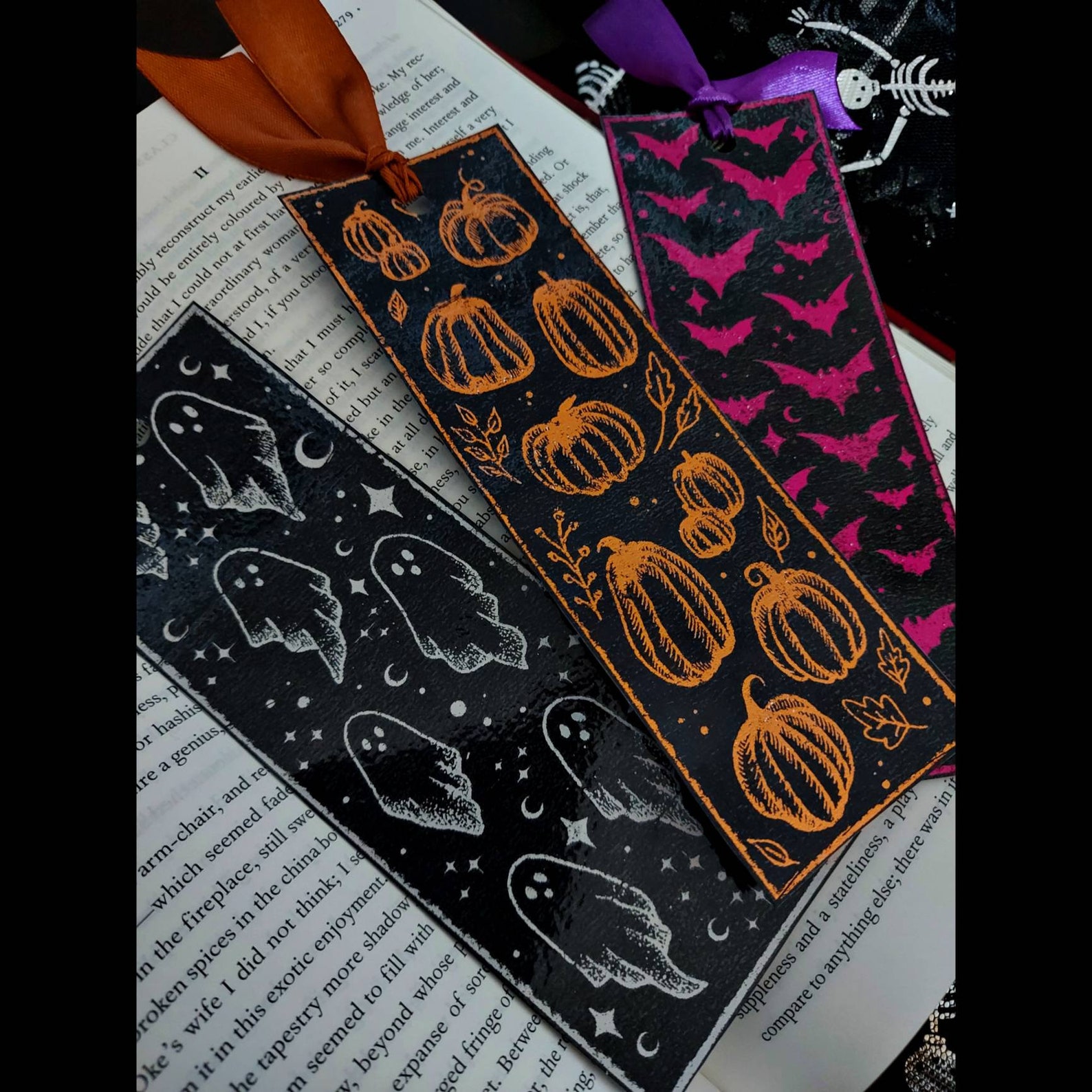Handmade Halloween Foil Bookmarks, Spooky Gift, Halloween Gift, Bats ...
