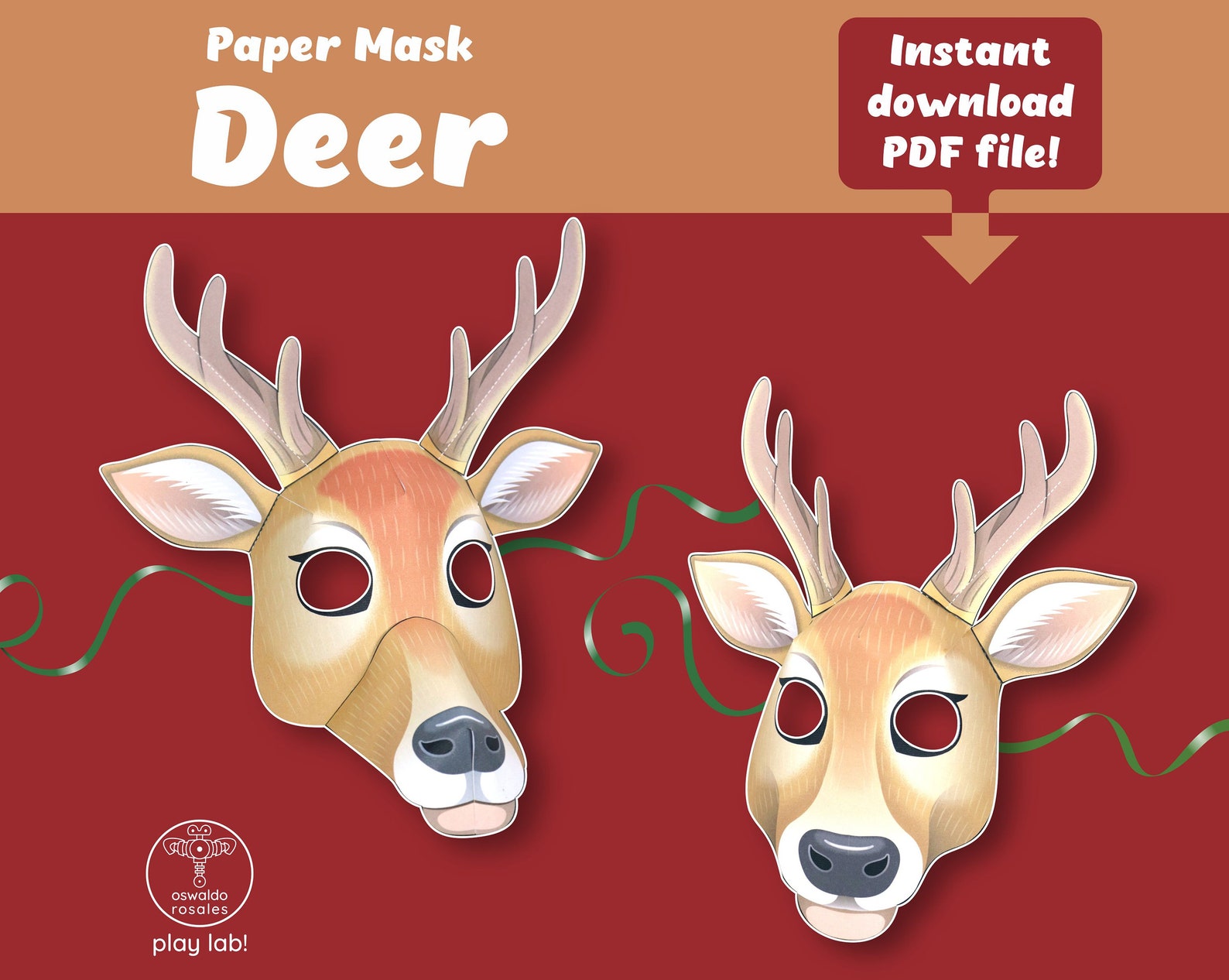 Deer, Paper Mask, North American Animal, Printable, Paper Craft, Paper ...