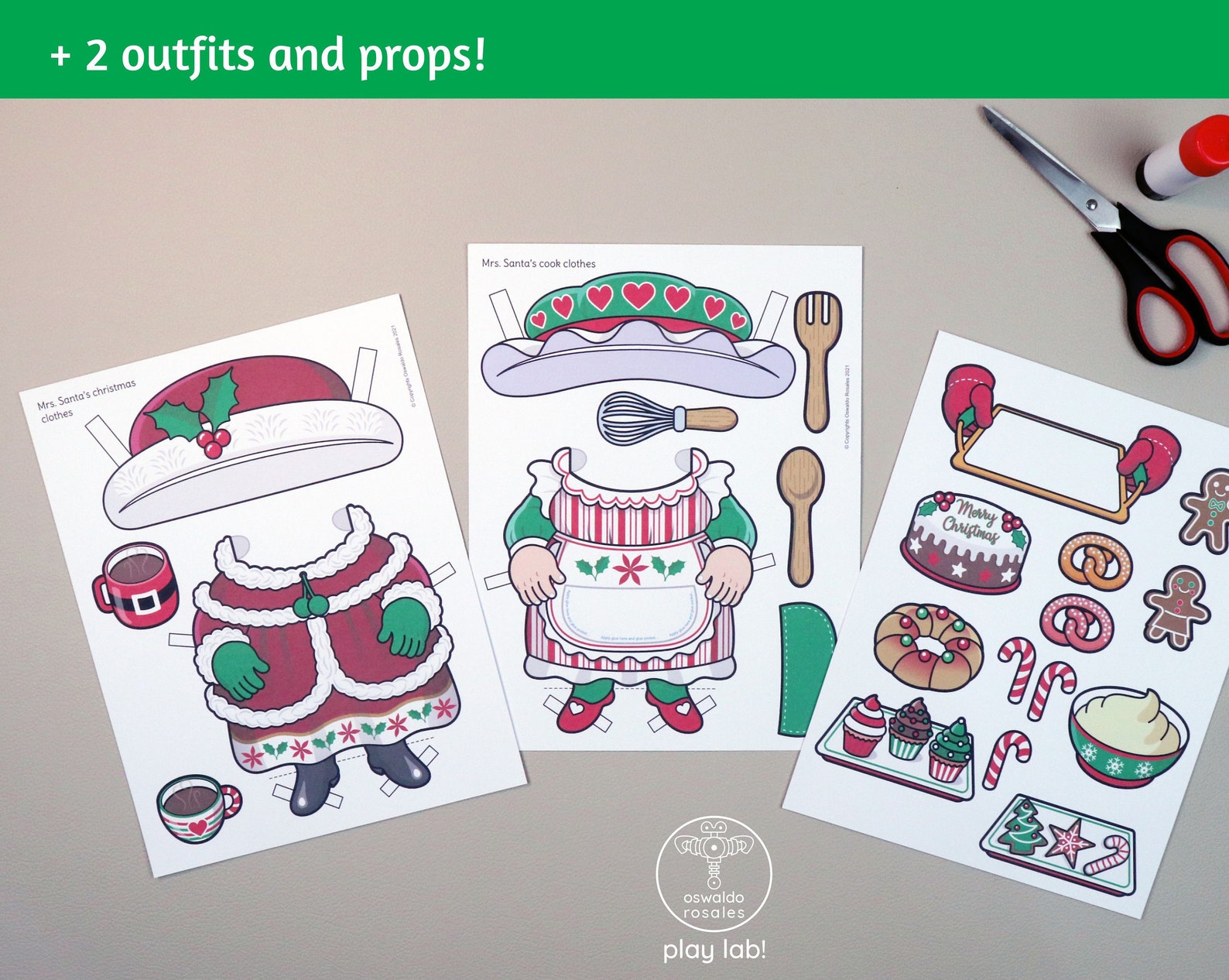 Mrs. Claus, Paper Puppet, Christmas, Holiday, Printable, Papercraft ...