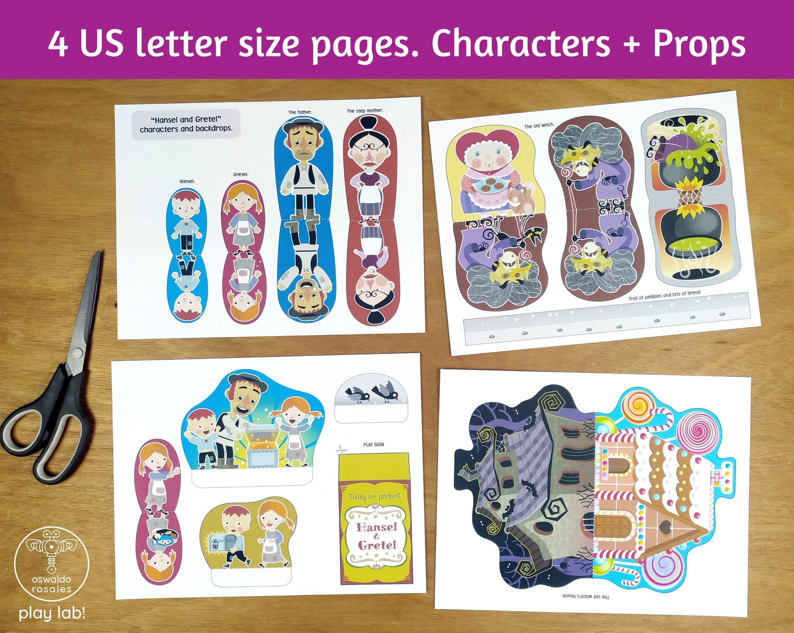 Paper Puppets Set, Hansel and Gretel, Fairy Tale, Printable, Coloring ...