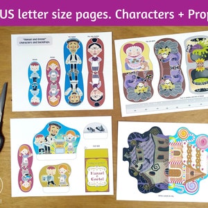 Paper Puppets Set, Hansel and Gretel, Fairy Tale, Printable, Coloring ...