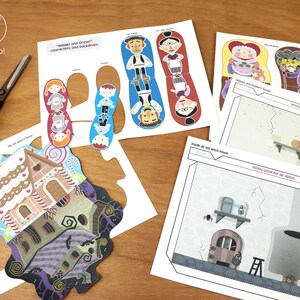 Paper Puppets Set, Hansel and Gretel, Fairy Tale, Printable, Coloring ...