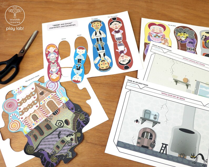 Paper Puppets Set, Hansel and Gretel, Fairy Tale, Printable, Coloring ...