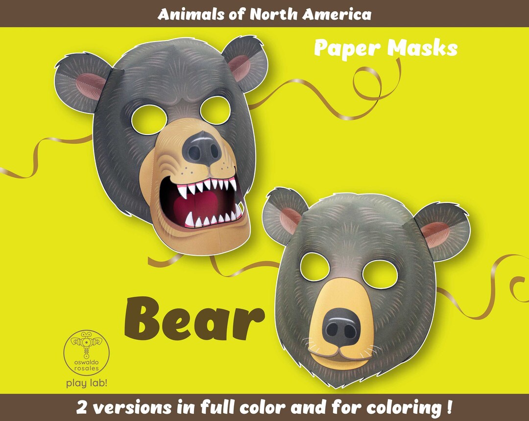 Bear, Paper Mask, North American Animal, Printable, Paper Set, Paper ...