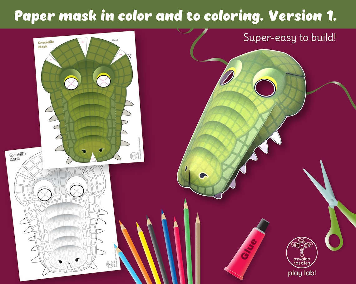 Crocodile, Paper Mask, North American Animal, Printable, Paper Craft ...