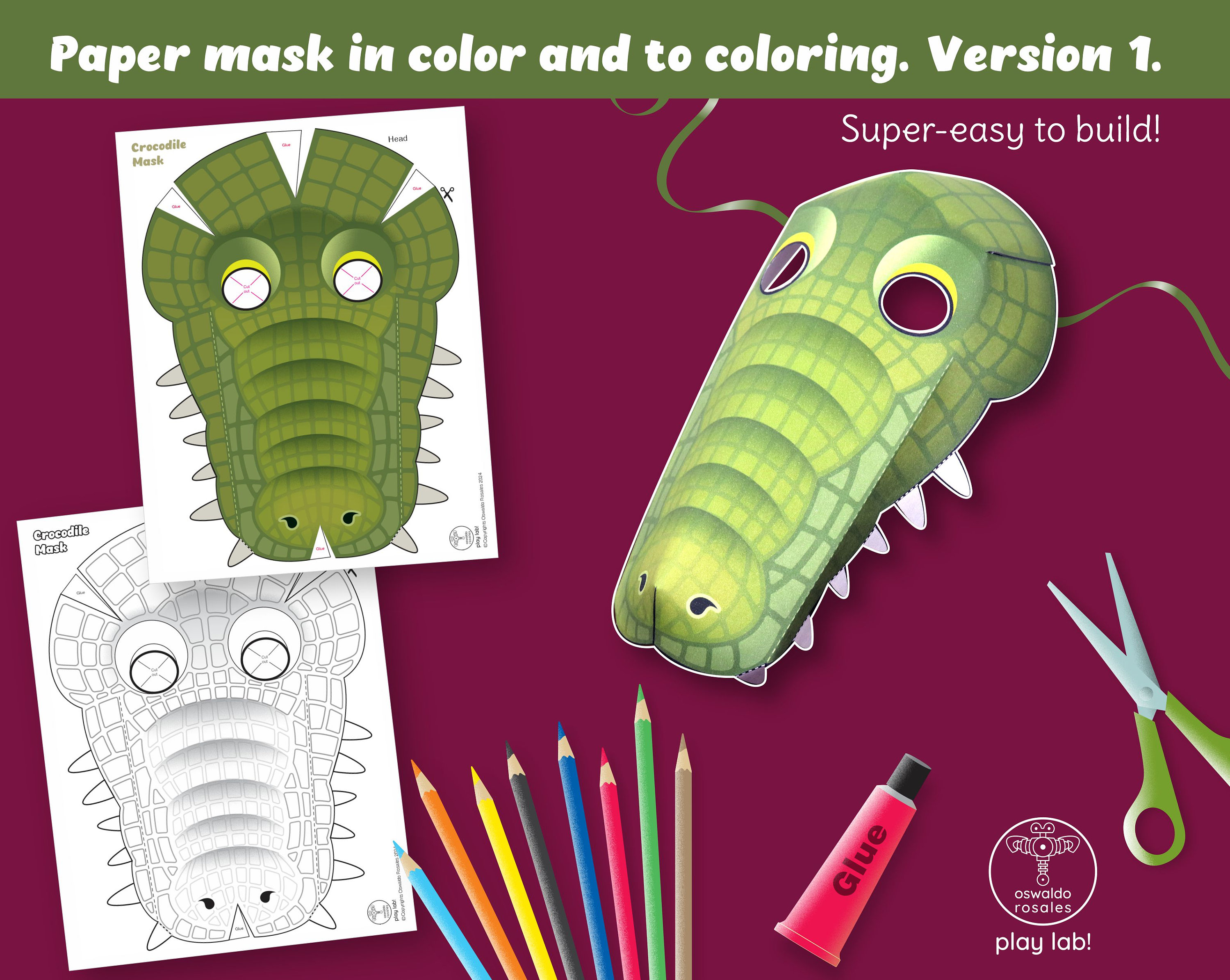 Crocodile, Paper Mask, North American Animal, Printable, Paper Craft ...