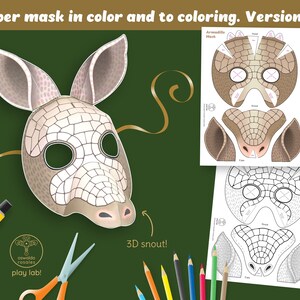 Armadillo, Paper Mask, North American Animal, Printable, Paper Craft ...