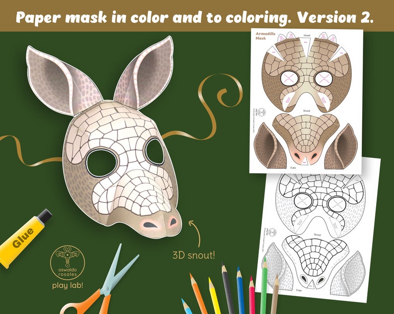 Armadillo, Paper Mask, North American Animal, Printable, Paper Craft ...