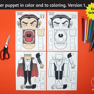 Dracula, Paper Puppet, Halloween, Holiday, Printable, Papercraft, Paper ...
