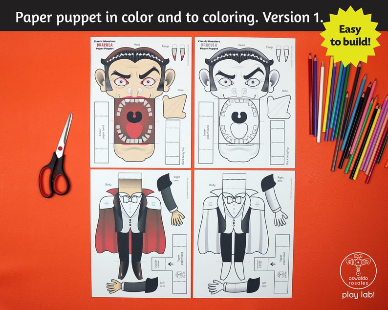 Dracula, Paper Puppet, Halloween, Holiday, Printable, Papercraft, Paper ...