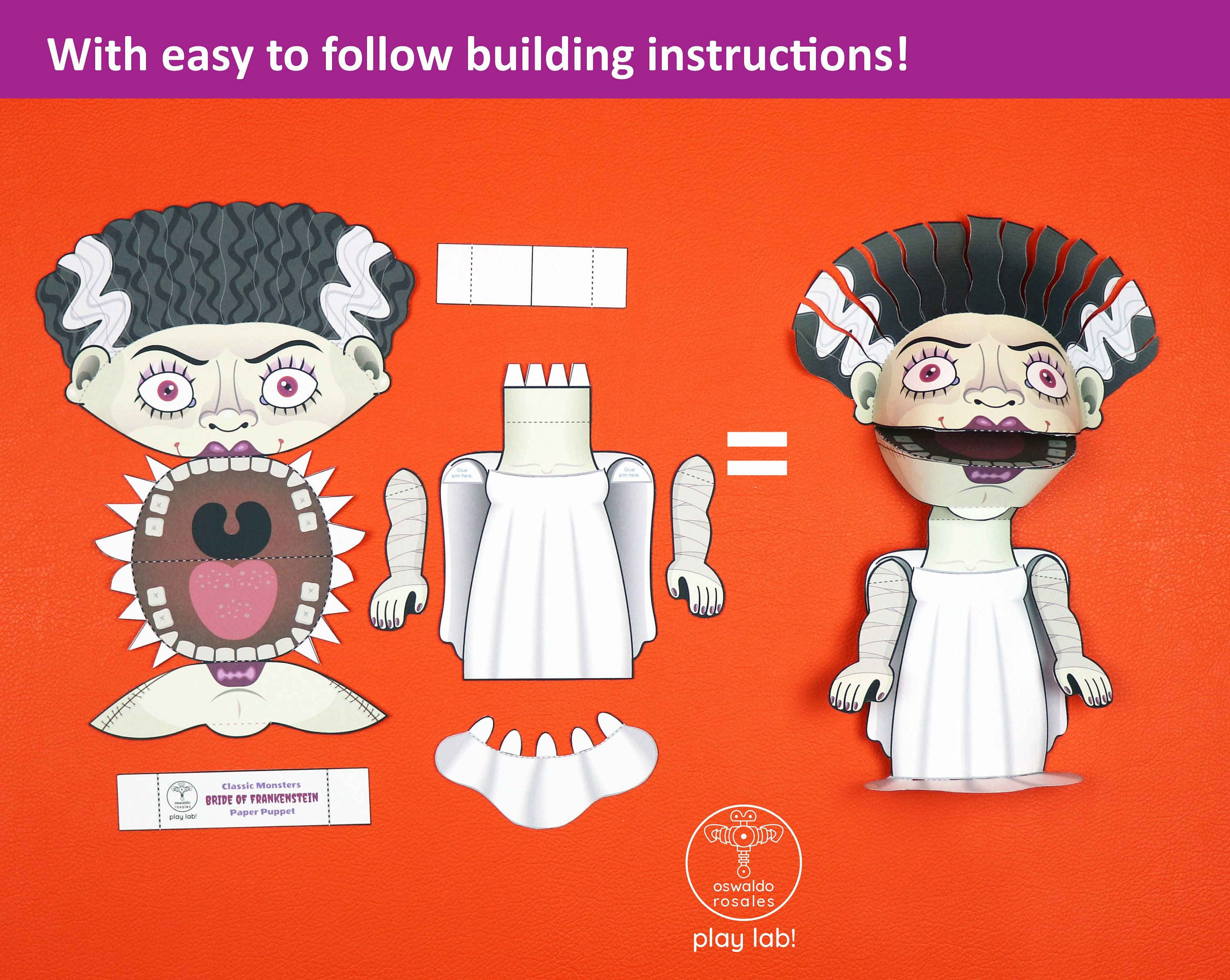 Bride of Frankenstein, Paper Puppet, Halloween, Holiday, Printable ...