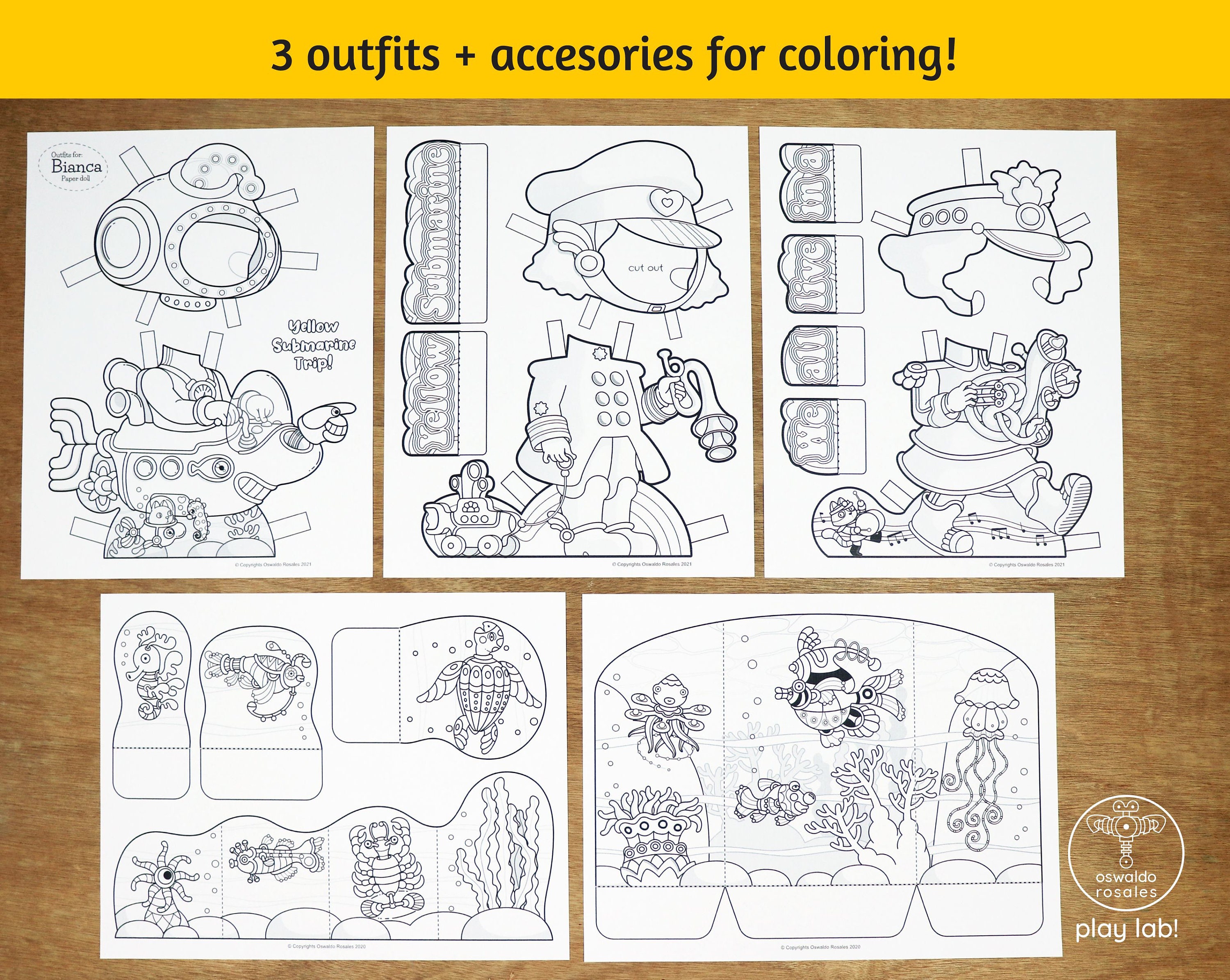 Paper Doll, Yellow Submarine, Captain, Printable, Paper Set, Paper ...