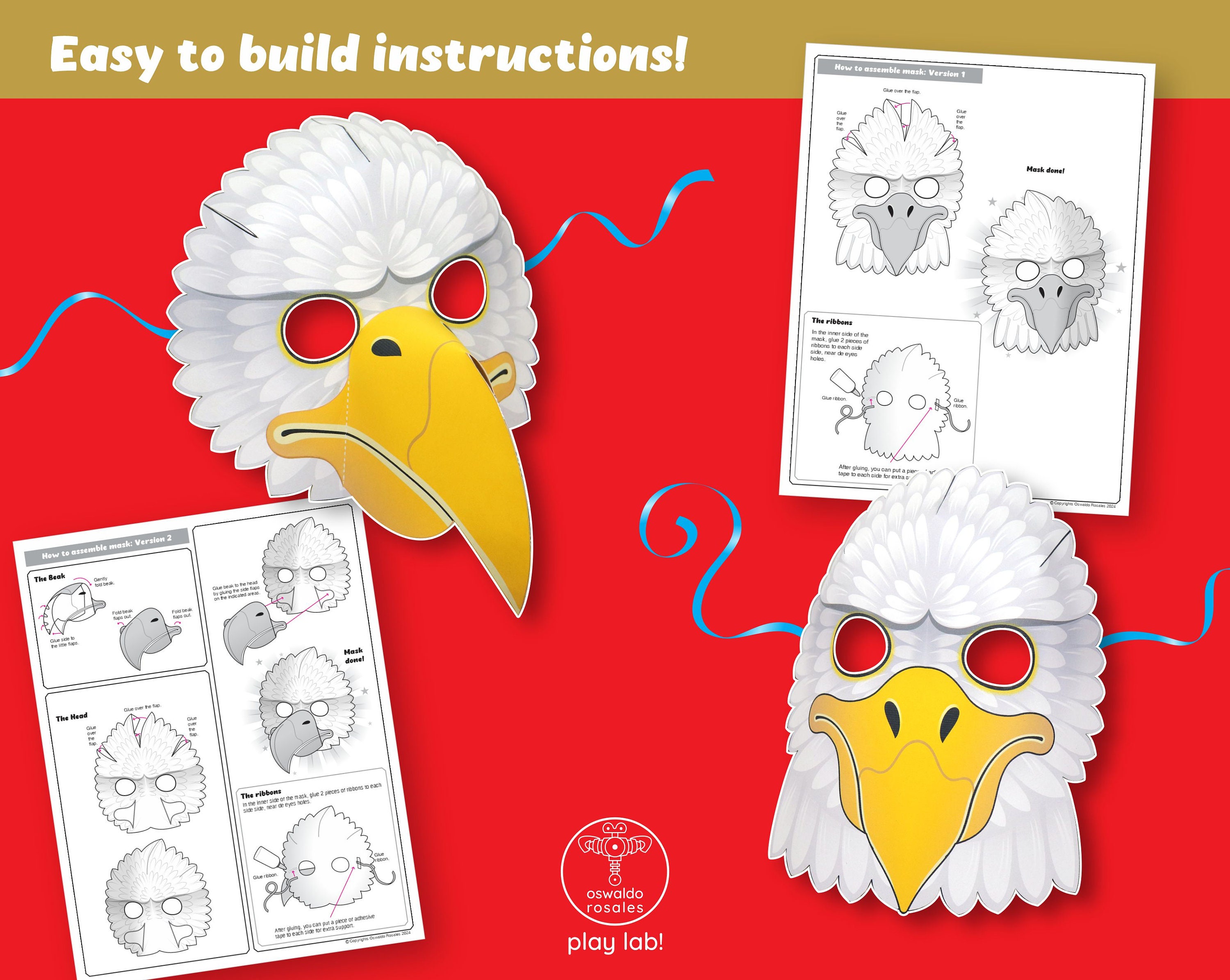 Eagle, Paper Mask, North American Animal, Printable, Paper Craft, Paper ...