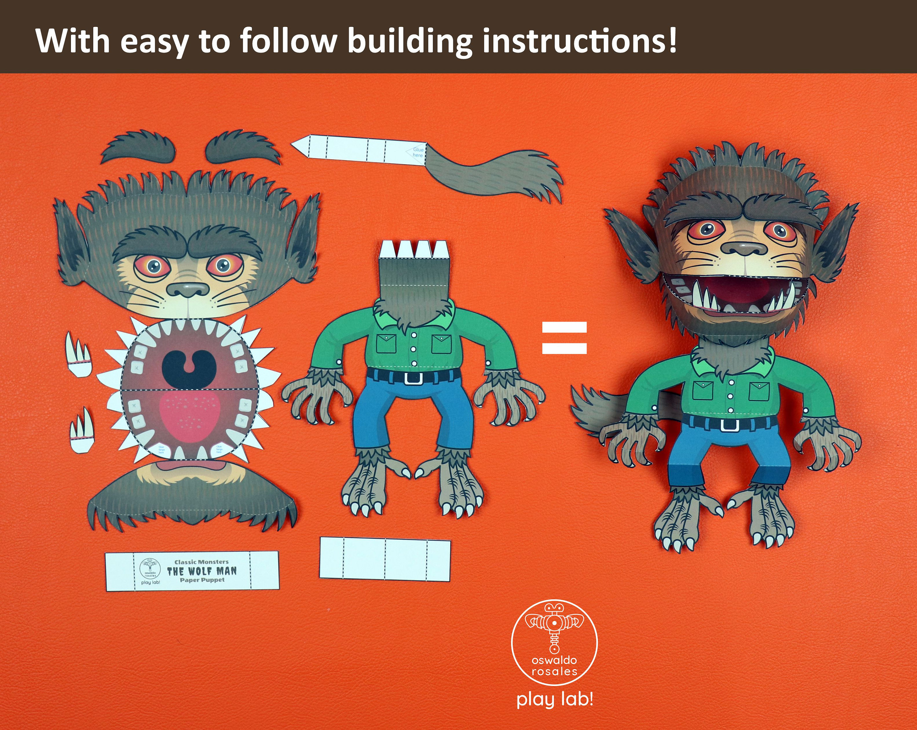 The Wolf Man, Paper Puppet, Halloween, Holiday, Printable, Papercraft ...