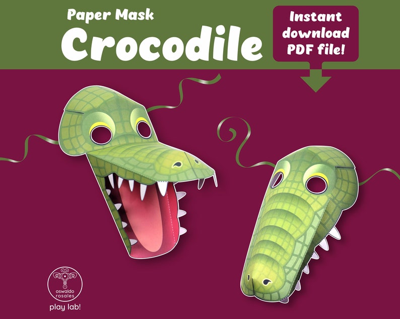 Crocodile, Paper Mask, North American Animal, Printable, Paper Craft ...