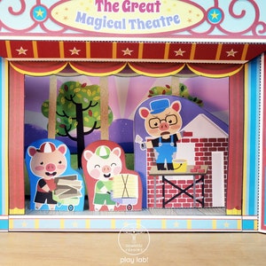 Paper Puppets Set, Three Little Pigs, Fairy Tale, Printable, Coloring ...