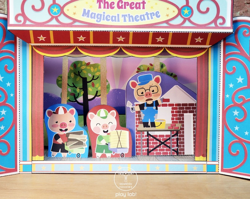 Paper Puppets Set, Three Little Pigs, Fairy Tale, Printable, Coloring ...